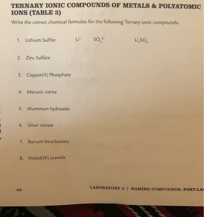 Solved TERNARY IONIC COMPOUNDS OF METALS&POLYATOMIC IONS | Chegg.com