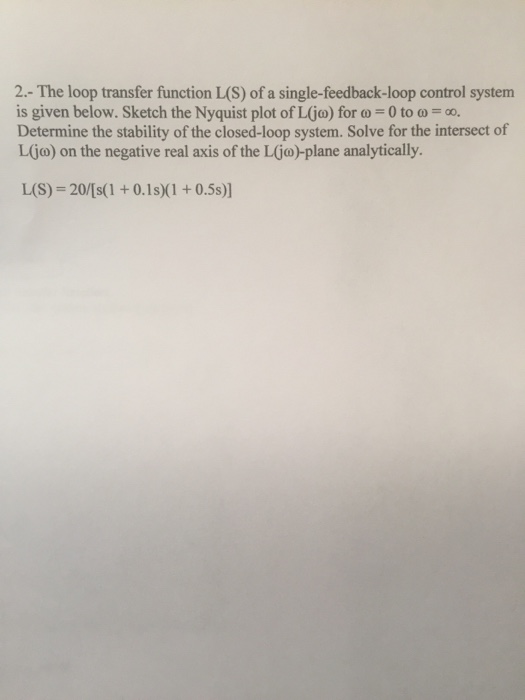 Solved 2.- The loop transfer function L(S) of a | Chegg.com