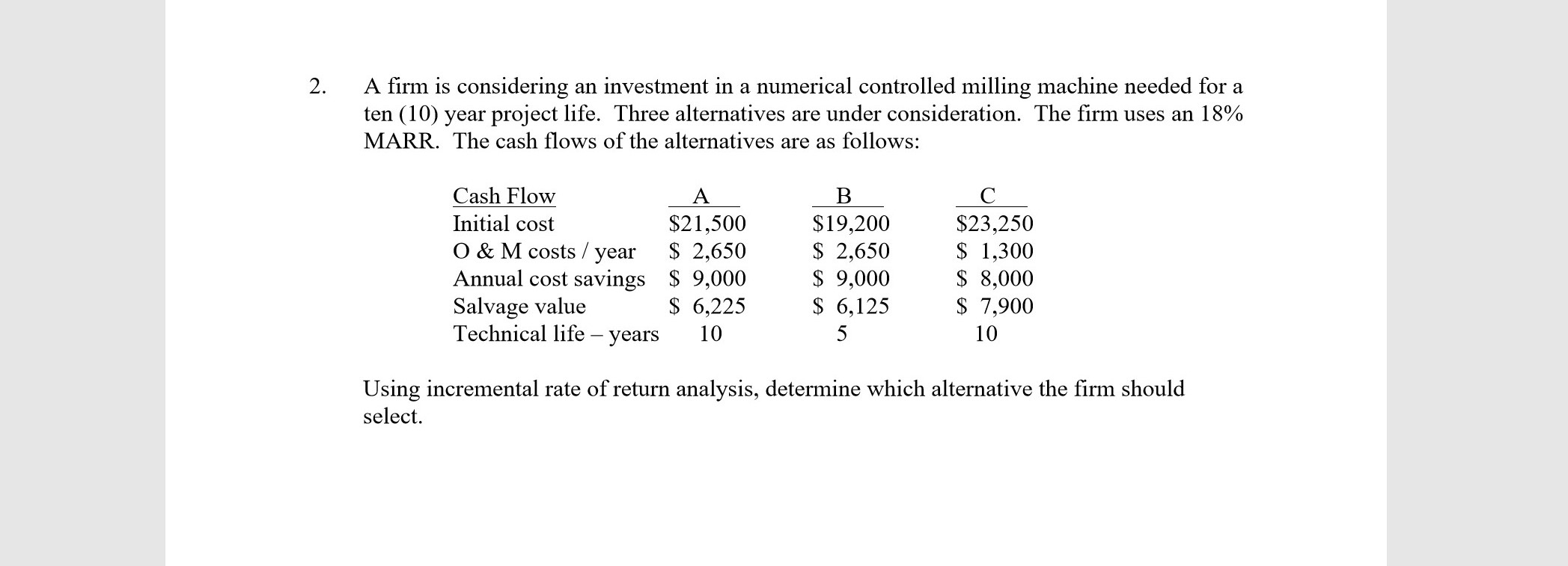 Solved 2. A firm is considering an investment in a numerical | Chegg.com