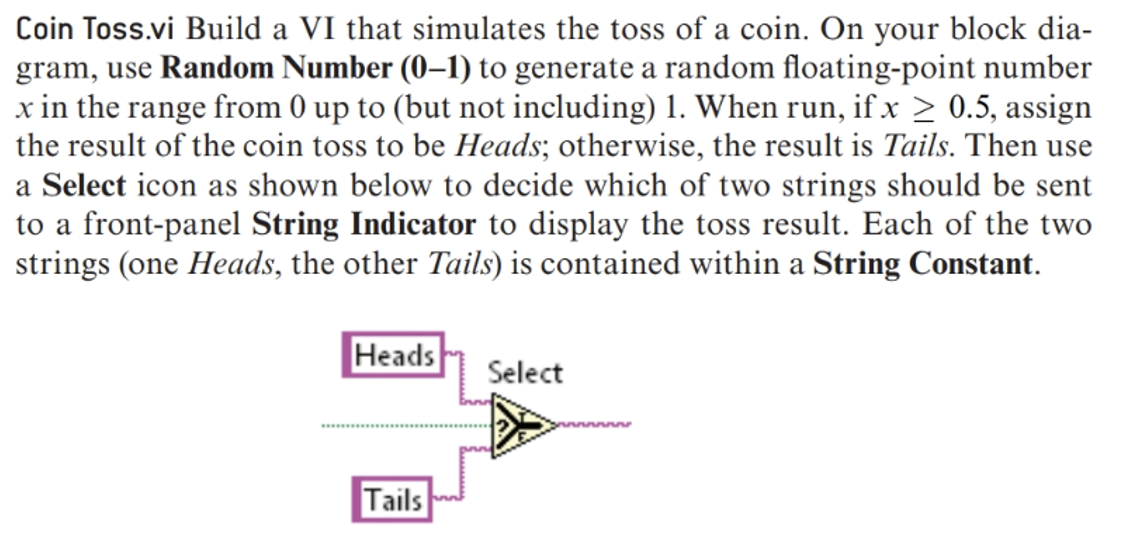 Solved Coin Toss.vi Build a VI that simulates the toss of a | Chegg.com