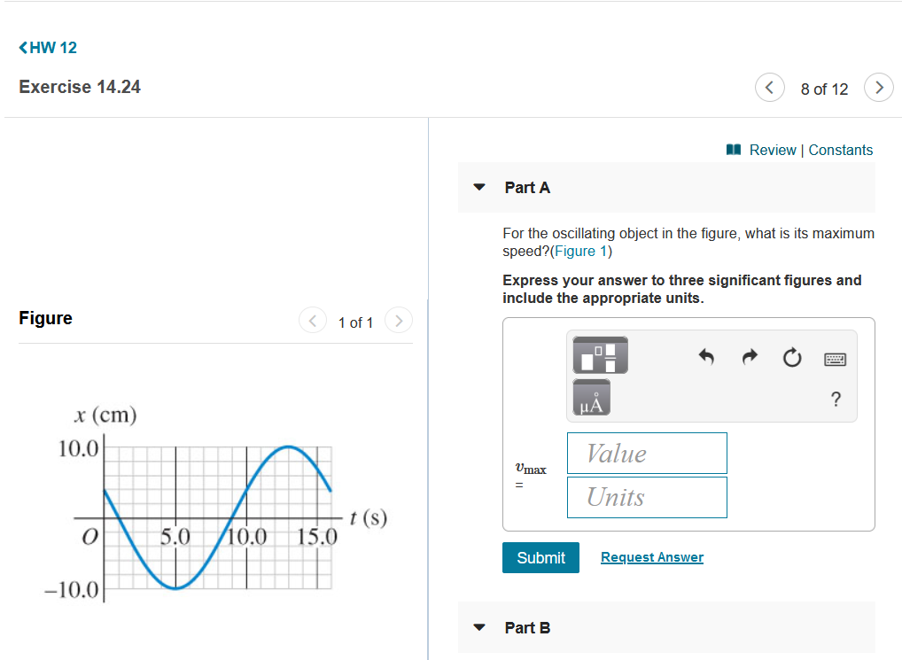 Solved A Review Constants Part A For the oscillating object | Chegg.com