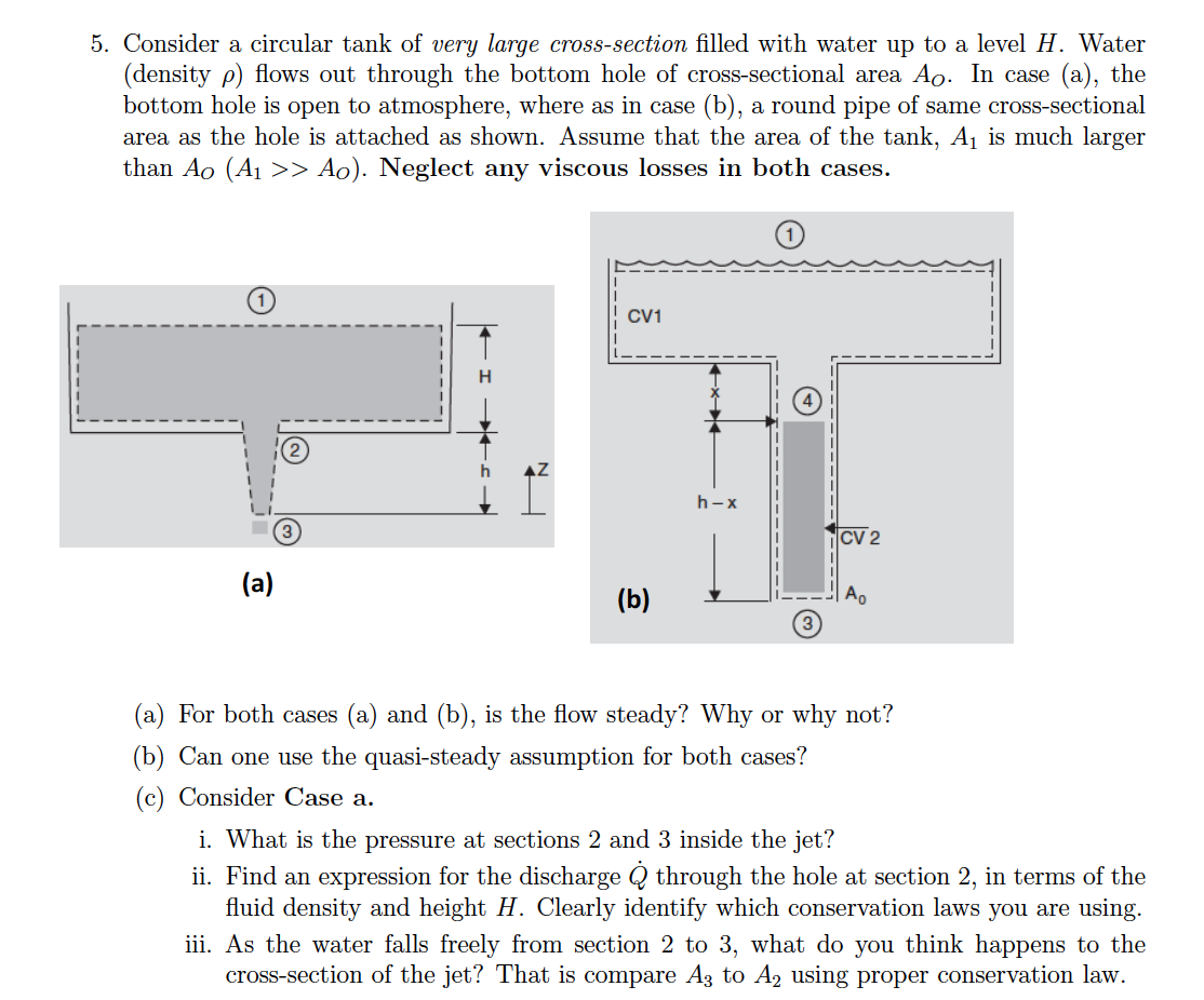 Solved 5. Consider a circular tank of very large | Chegg.com