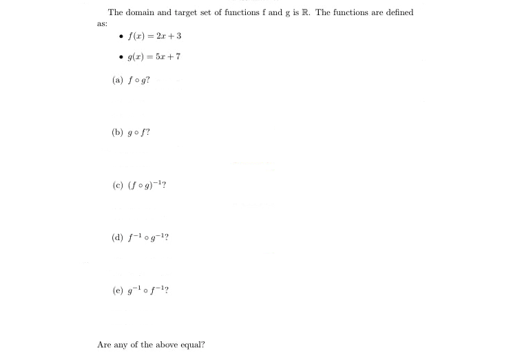 Solved The domain and target set of functions f and g is R. | Chegg.com