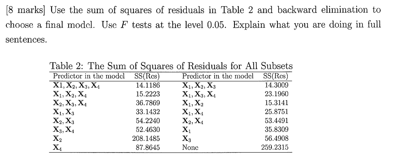 Solved [8 marks] Use the sum of squares of residuals in | Chegg.com
