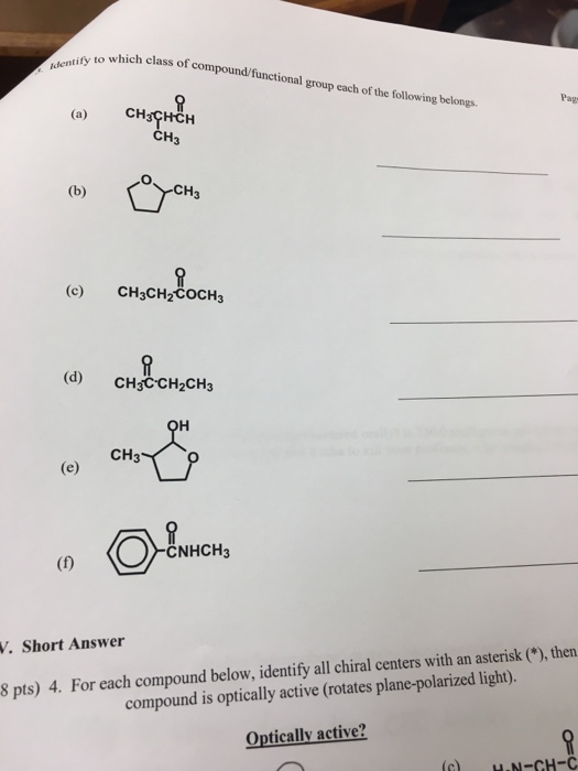 Solved h class of compound/functional group each of the | Chegg.com