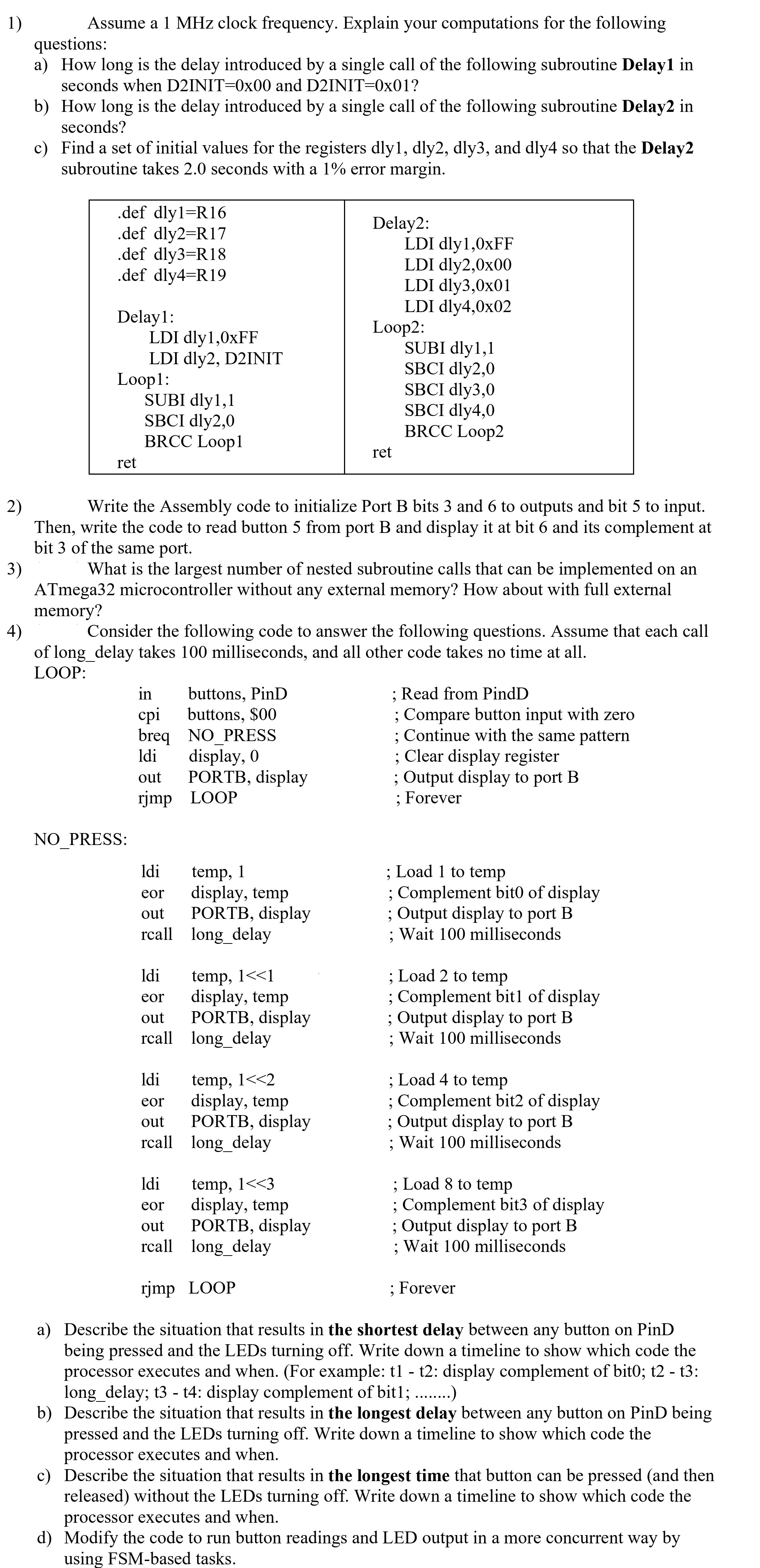Solved Assume a 1 ﻿MHz clock frequency. Explain your | Chegg.com