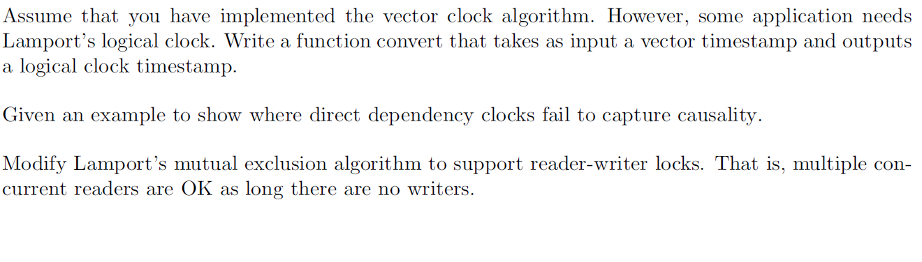 Assume that you have implemented the vector clock | Chegg.com