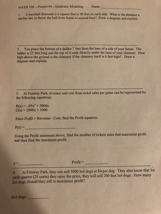 Solved MATH 106-Project #4-Quadratic Modeling Name: 1. A | Chegg.com