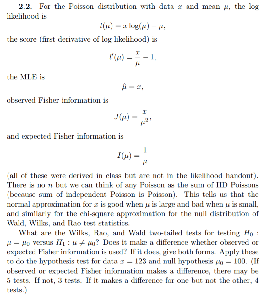 2.2. For the Poisson distribution with data x and | Chegg.com