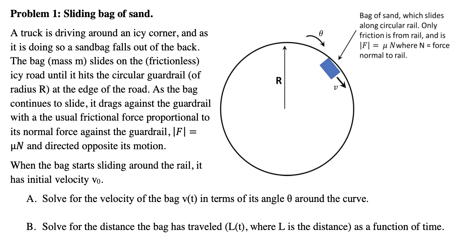 Solved Problem 1: Sliding bag of sand. ag of sand, which | Chegg.com