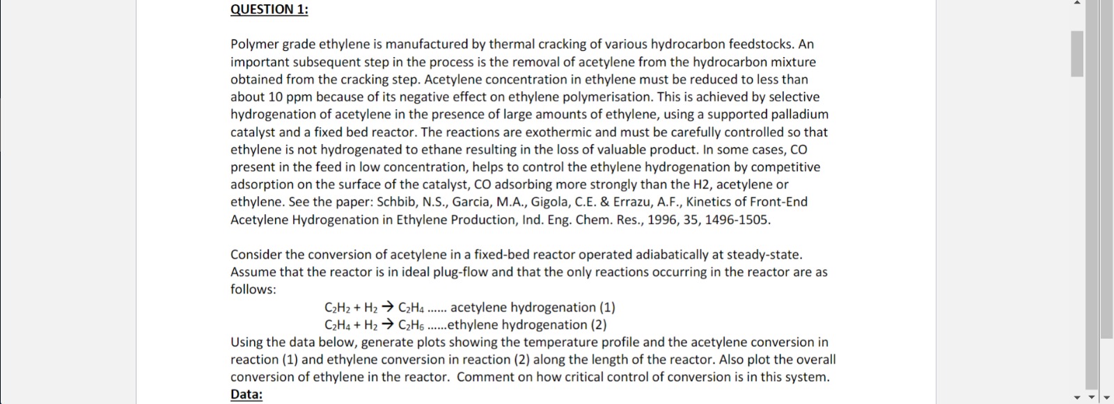 Reactor feed flow =3,000 kg/h Feed temperature =315 K | Chegg.com