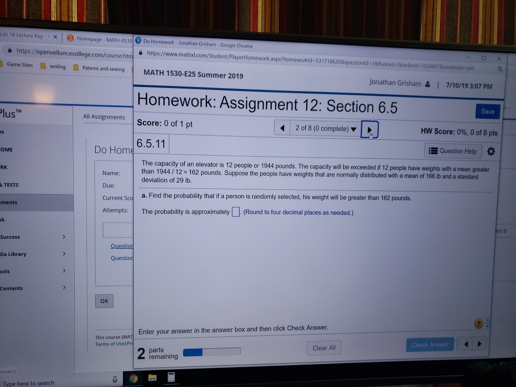 Solved Lab 18 Lecture Key - TX Homepage - MATH-0530 Do | Chegg.com