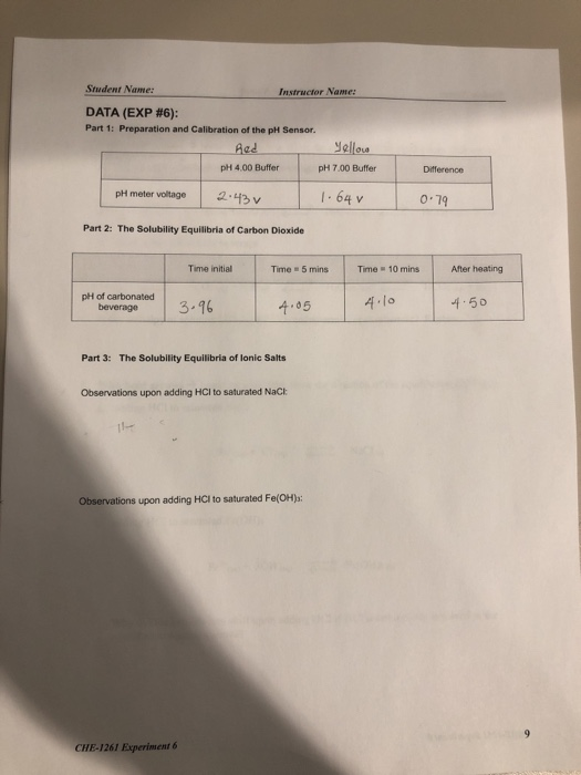 Student Name: Instructor Name: DATA (EXP # 6 ): Part | Chegg.com