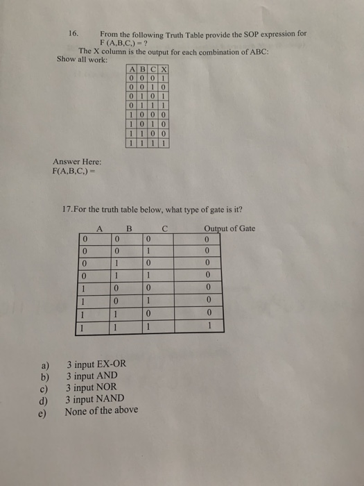 Solved From the following Truth Table provide the SOP | Chegg.com