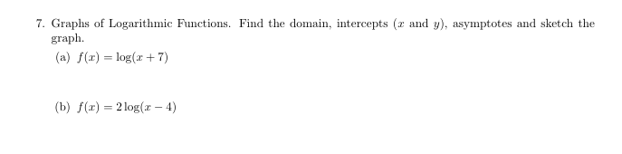 Solved Graphs of Logarithmic Functions. Find the domain, | Chegg.com