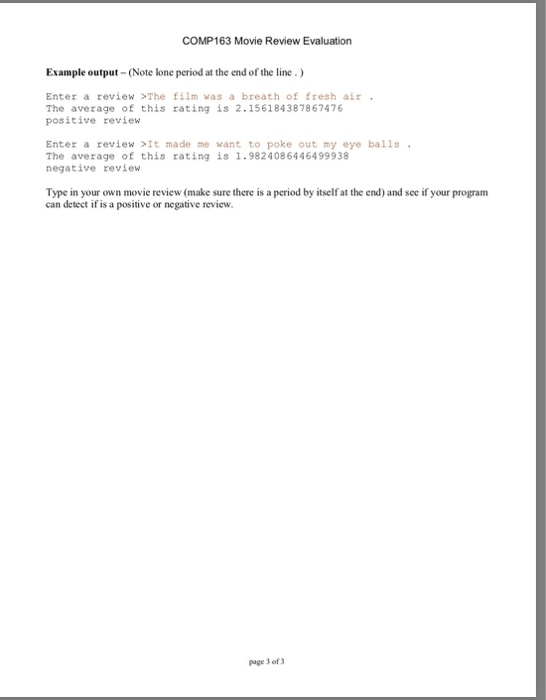 Solved COMP163 Movie Review Evaluation The purpose of this | Chegg.com