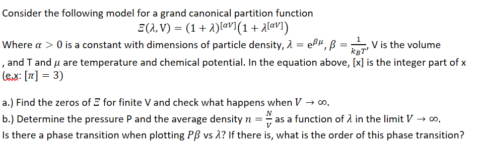 Solved Consider the following model for a grand canonical | Chegg.com
