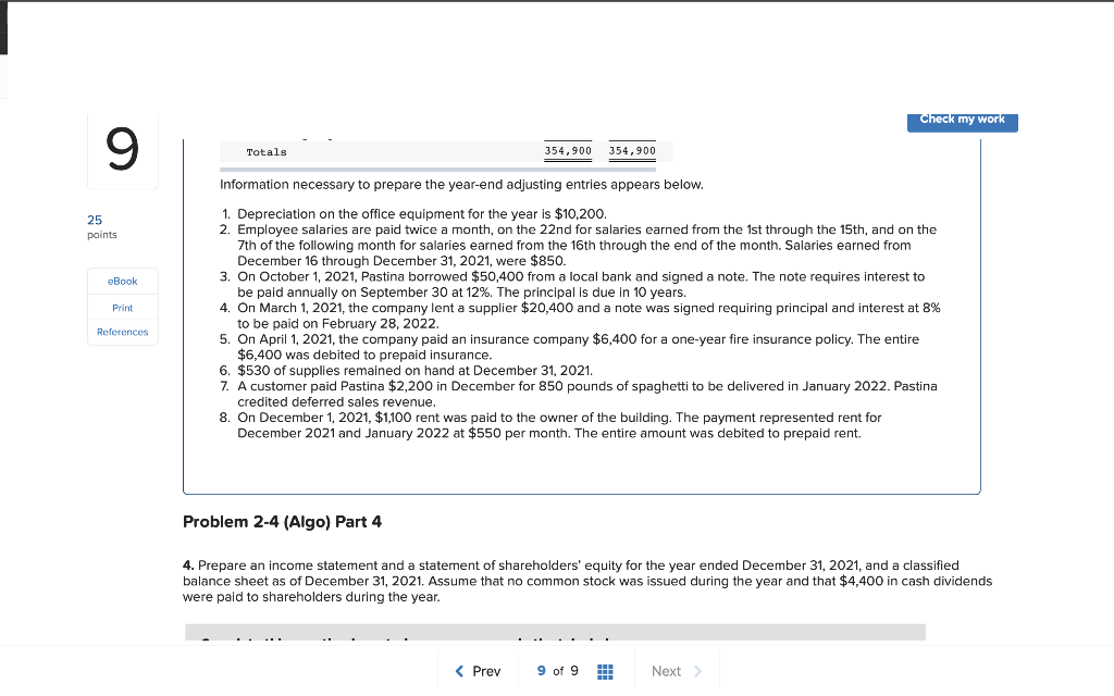 Solved Check my work 9 Problem 2-4 (Algo) Accounting cycle; | Chegg.com