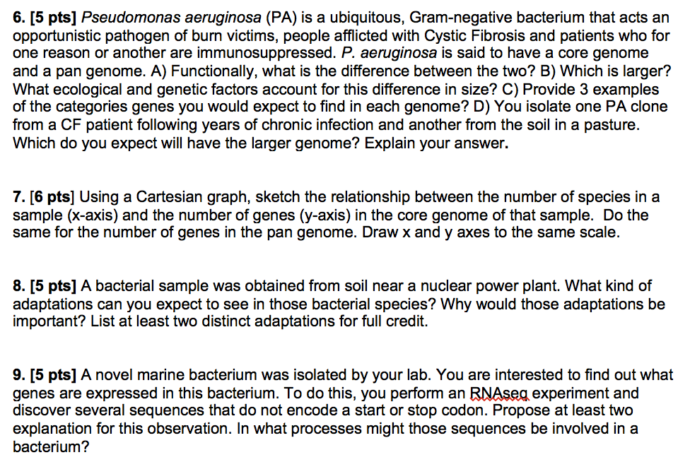 Solved 6. [5 pts] Pseudomonas aeruginosa (PA) is a | Chegg.com