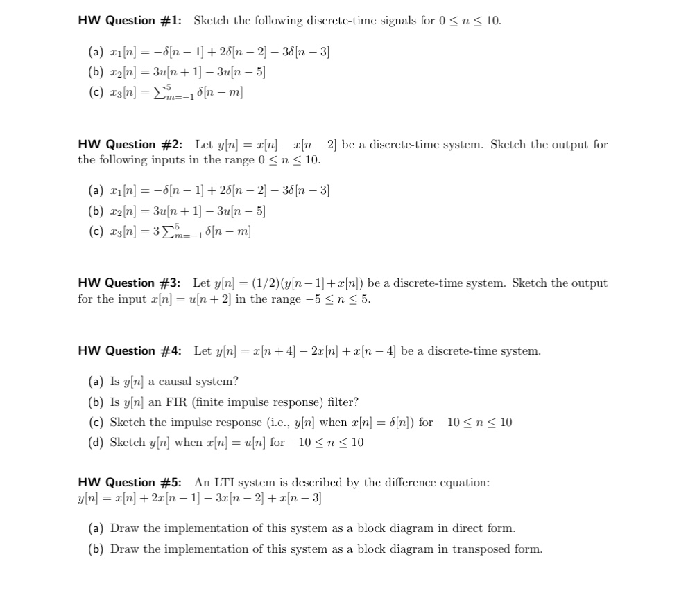 Solved HW Question #1: Sketch the following discrete-time | Chegg.com