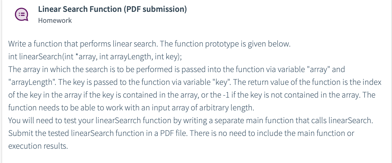 Solved Linear Search Function Pdf Submission Homework 