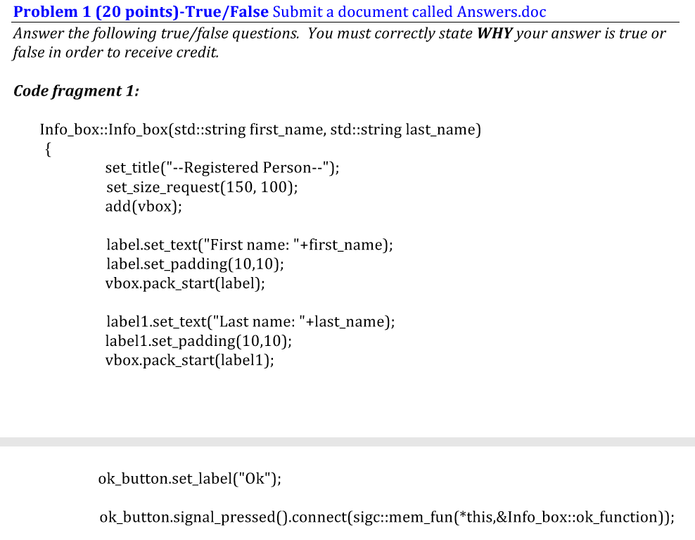 Solved Problem 1 (20 points)-True/False Submit a document | Chegg.com