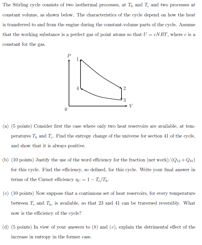 The Stirling cycle consists of two isothermal | Chegg.com