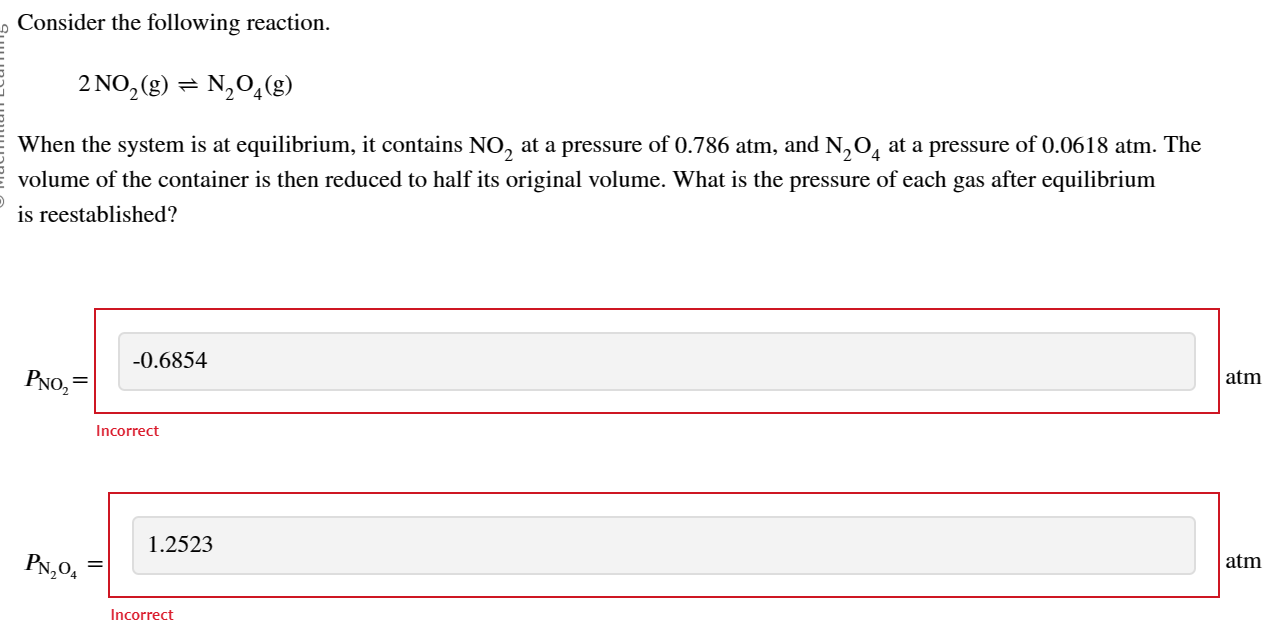 Solved Consider the following reaction. 2NO2( g)⇌N2O4( g) | Chegg.com