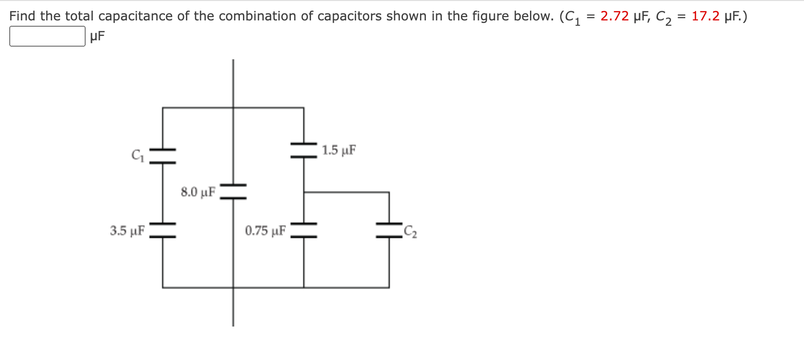 [Solved]: Find the total capacitance of the combination of