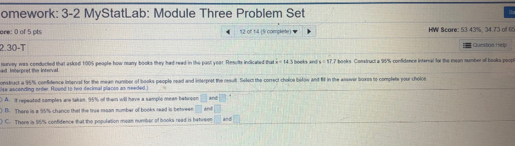 Solved Omework 3 2 Mystatlab Module Three Problem Set Ore