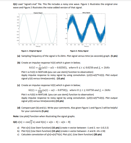 Q1) Load "signal1.mat" file. This file includes a | Chegg.com