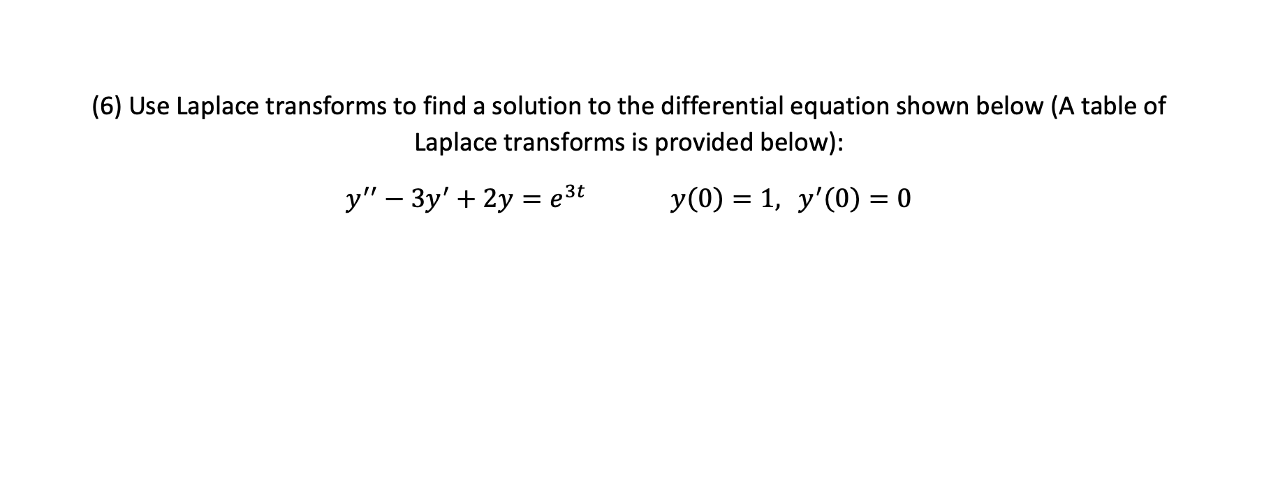 Solved (6) Use Laplace transforms to find a solution to | Chegg.com