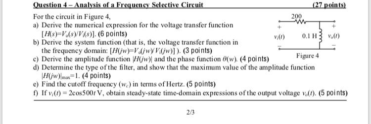 Solved 200 W 0.1 H Question 4 - Analysis of a Frequency | Chegg.com