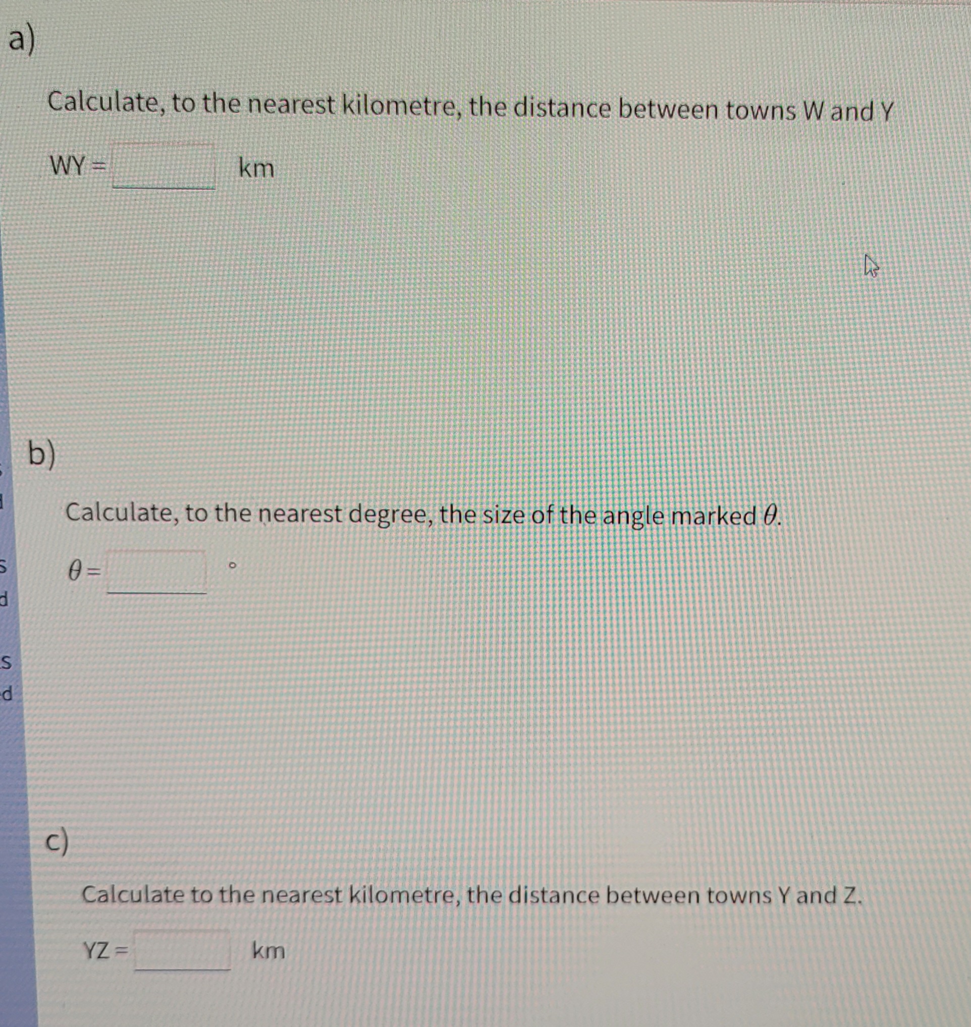 Solved The figure below shows the position of four towns | Chegg.com