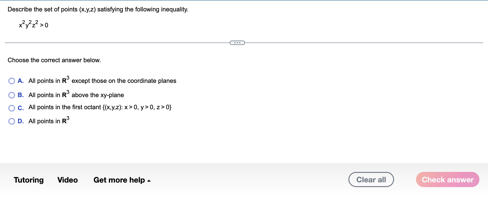 Solved Describe the set of points (x,y,z) satisfying the | Chegg.com