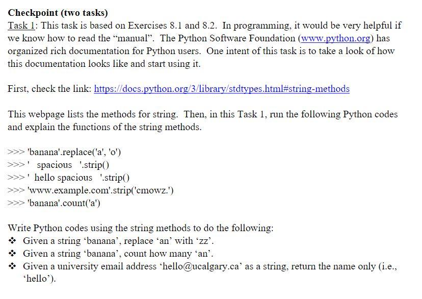 Solved Checkpoint (two tasks) Task 1: This task is based on | Chegg.com