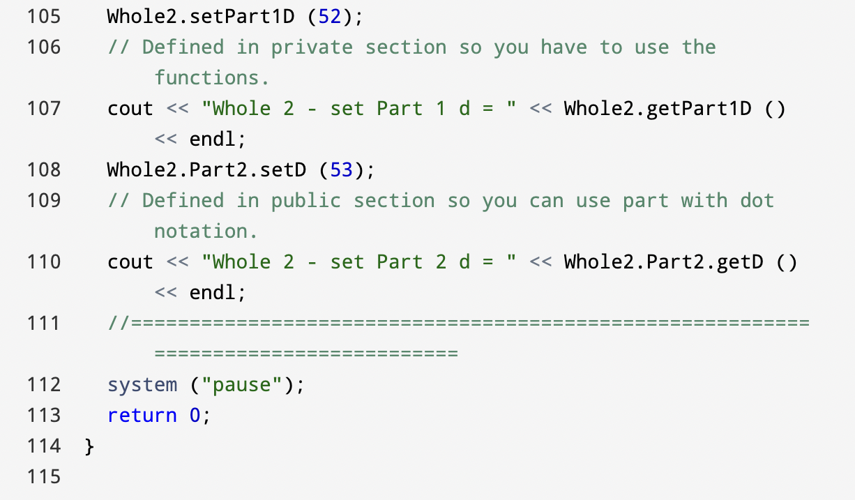 Solved 27 class myWholeclass 28−{ 29 private: 30 int x; 31 | Chegg.com