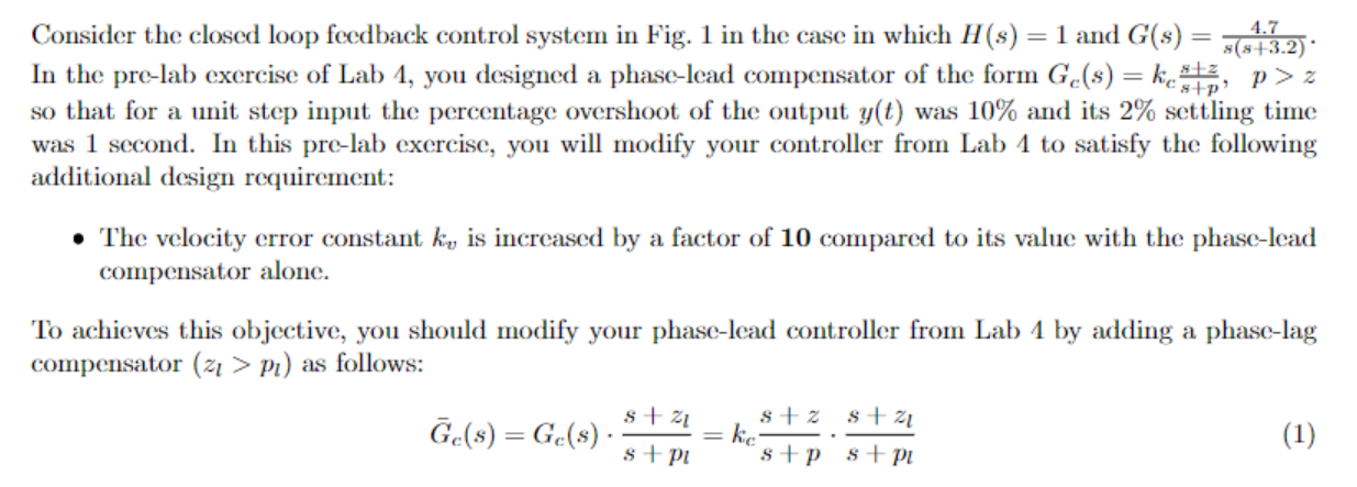 Solved Consider the closed loop feedback control system in | Chegg.com