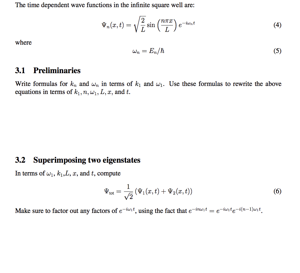 The time dependent wave functions in the infinite | Chegg.com