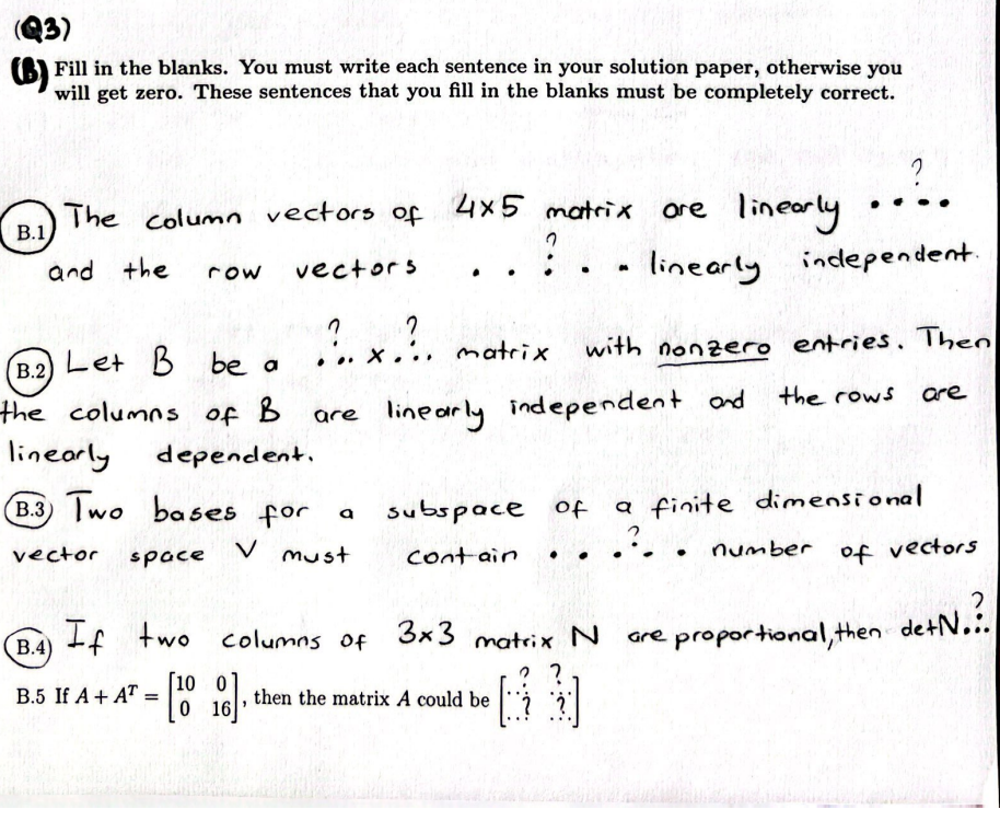 Solved (B) Fill in the blanks. You must write each sentence | Chegg.com