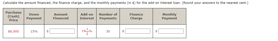 Solved Calculate the amount financed, the finance charge, | Chegg.com