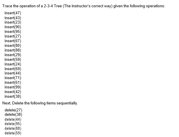 Solved Trace the operation of a 2-3-4 Tree (The instructor's | Chegg.com
