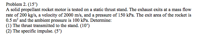 Solved Problem 2. (15') A solid propellant rocket motor is | Chegg.com