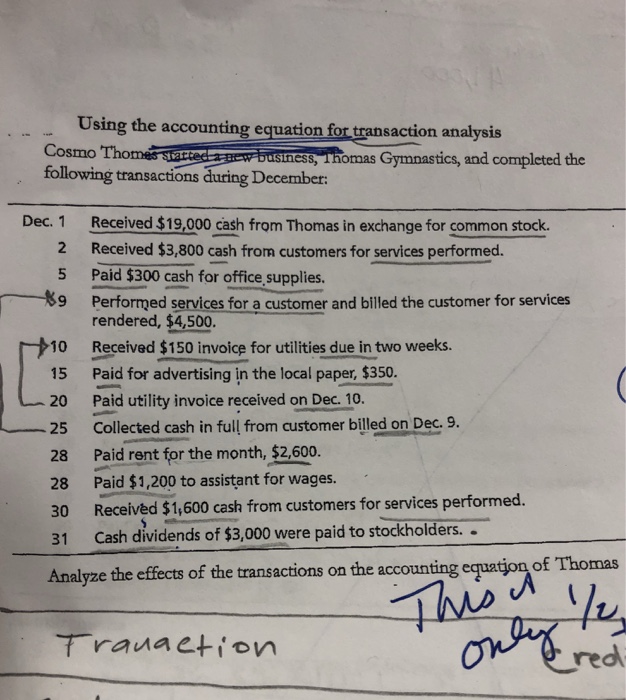 Solved Using the accounting equation for transaction | Chegg.com