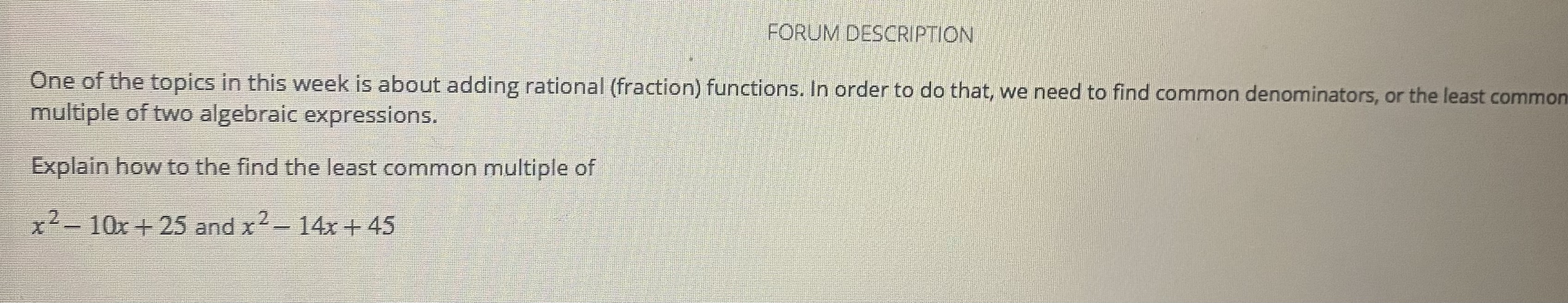 Solved One of the topics in this week is about adding | Chegg.com