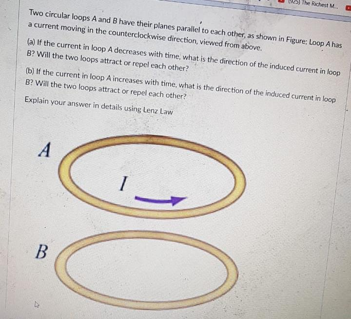 Solved The Richest M... Two circular loops A and B have | Chegg.com