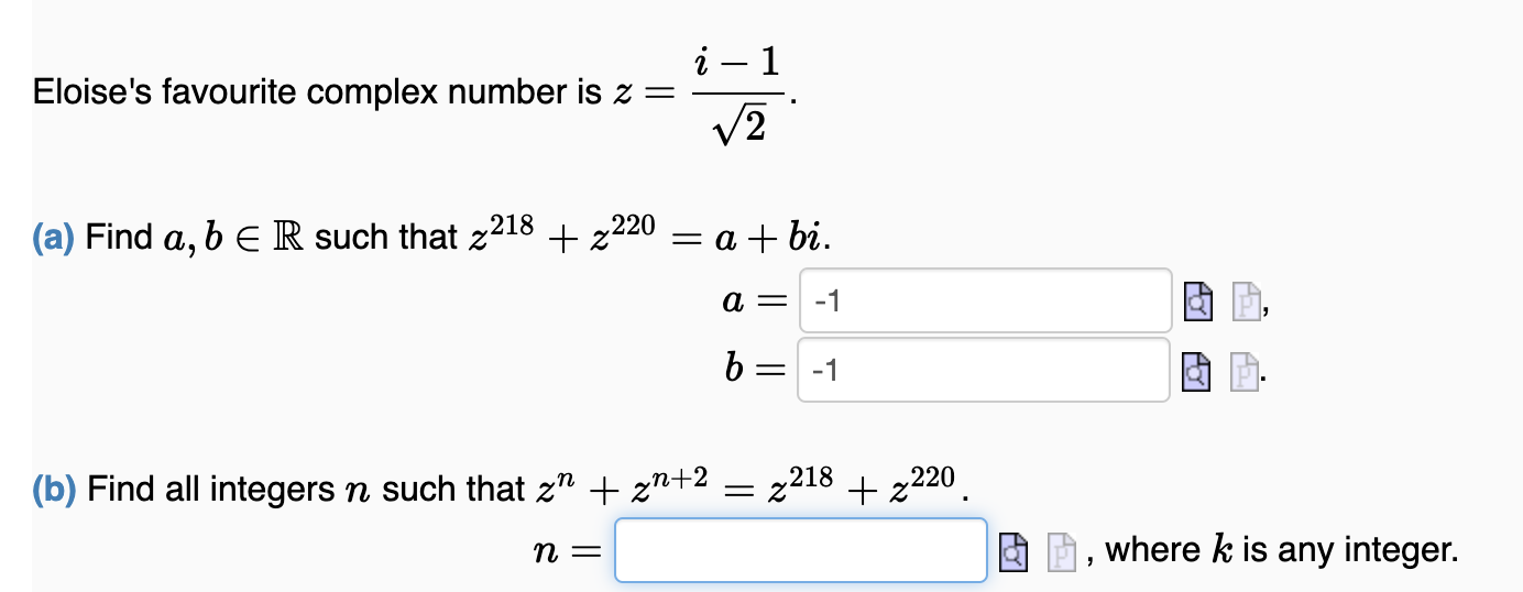 Eloise's favourite complex number is z=i-122.(a) | Chegg.com