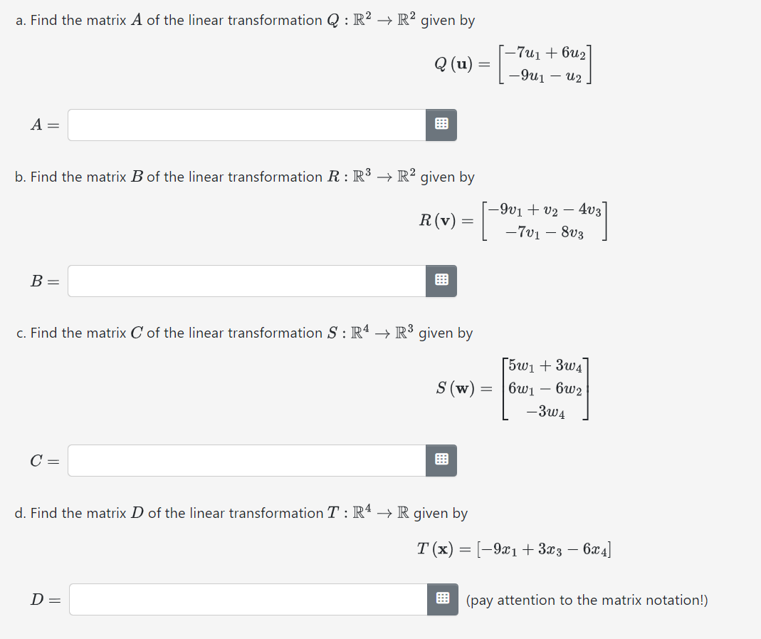 Solved a. Find the matrix A of the linear transformation | Chegg.com