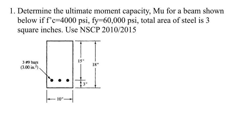 Solved Determine the ultimate moment capacity, Mu for a beam | Chegg.com