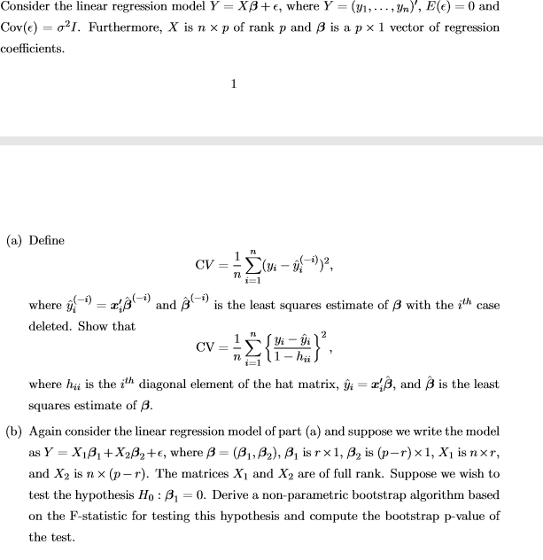 Consider the linear regression model Y = X8+e, where | Chegg.com